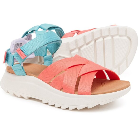 Clarks | Shoes | Bnew In Box Clarks Dashlite Cross Sandals Peach Teal ...